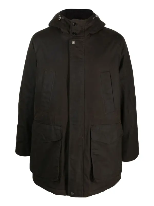 BARACUTA Hooded Press-stud Coat - Green