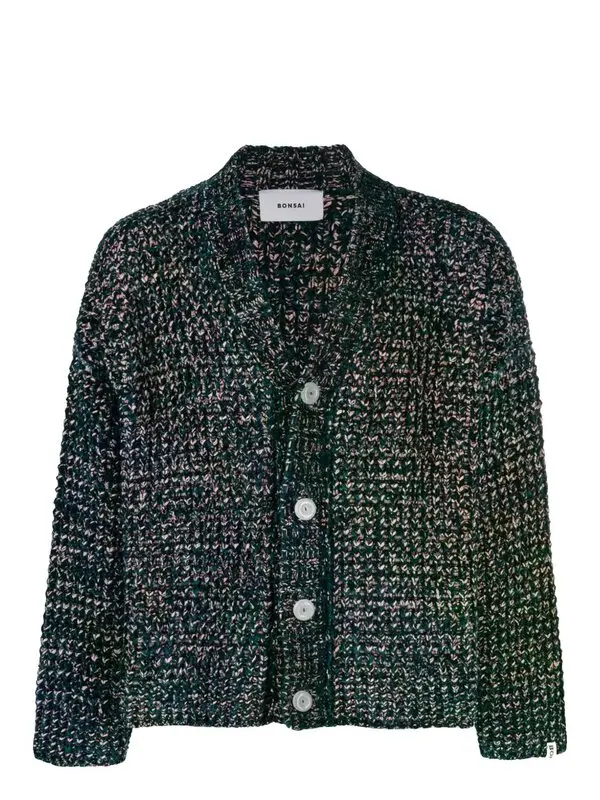 BONSAI Speckled-knit V-neck Cardigan - Green