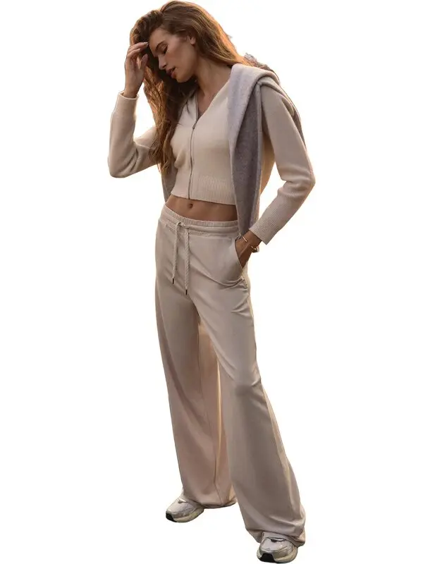 Vuori Halo Essential Wide-leg Pants - Ecru Heather