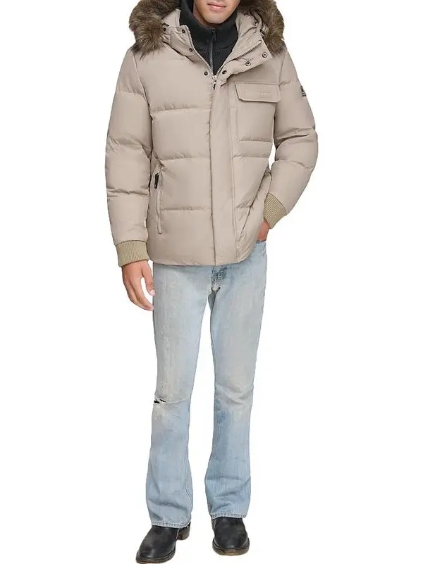 Andrew Marc Nisko Faux Fur Trimmed Coat - Brindle