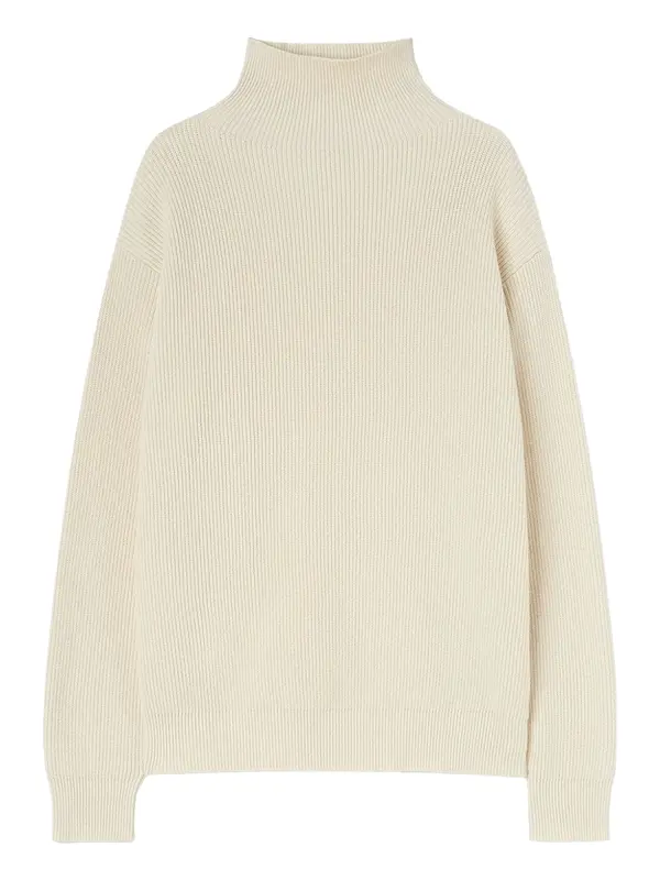 JIL SANDER Ribbed Knit Cotton Jumper - Neutrals