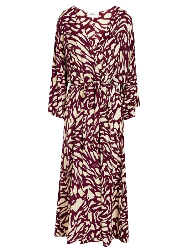 Ba&sh Goa Pleated Printed Crepe De Chine Midi Wrap Dress - Plum