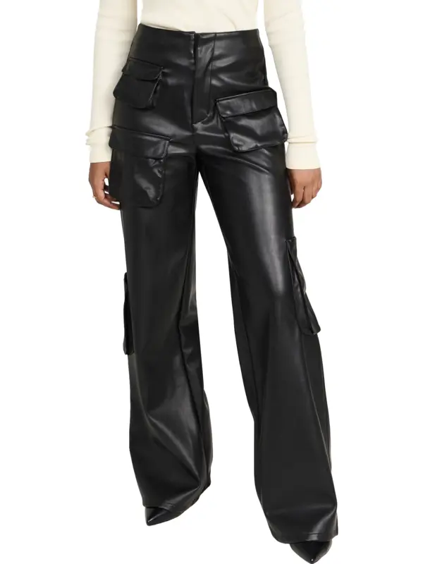 AFRM Faux Leather Maxwell Wide Leg Pants - Noir