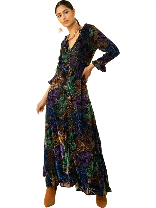 Hale Bob Stella Velvet Maxi Dress - Green