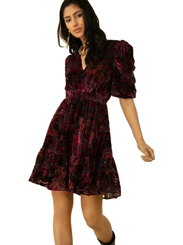 Hale Bob Willow Velvet Burnout Dress - Red
