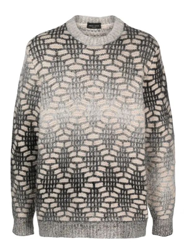 ROBERTO COLLINA Jacquard Crew-neck Jumper - Grey