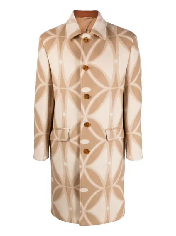 Etro Geometric-patterned Wool Coat - Brown