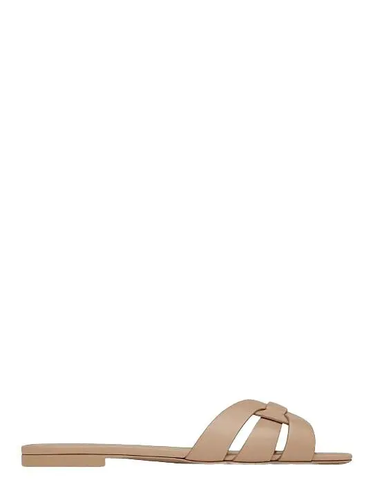 Saint Laurent Tribute Mules - Dark Beige Smooth Leather