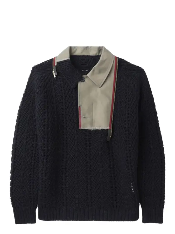 Kolor Patchwork Pointelle-knit Jumper - Blue