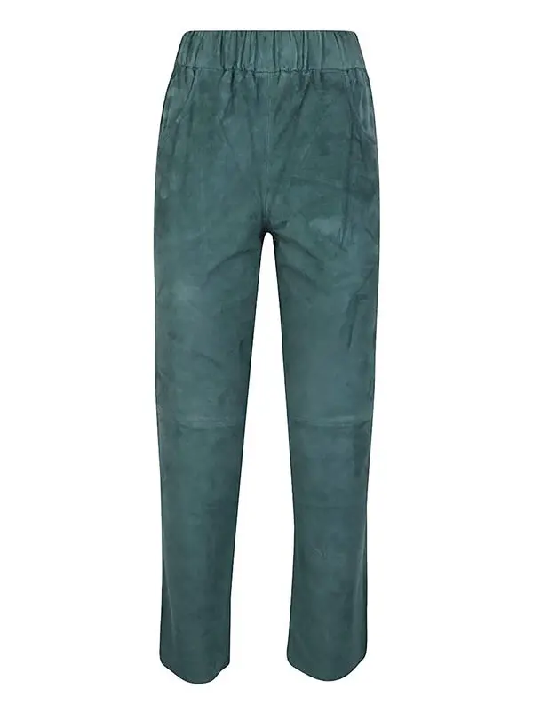 VIA MASINI 80 Elastic Waist Suede Trousers - Green