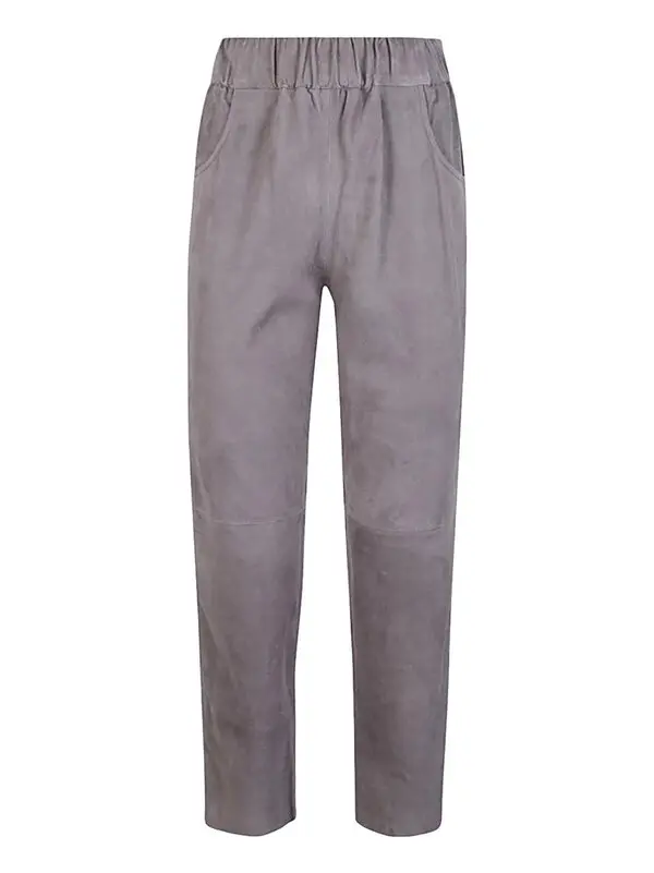 VIA MASINI 80 Elastic Waist Suede Trousers - Grey