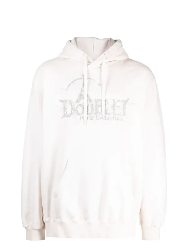 DOUBLET Logo-embellished Cotton Hoodie - Neutrals