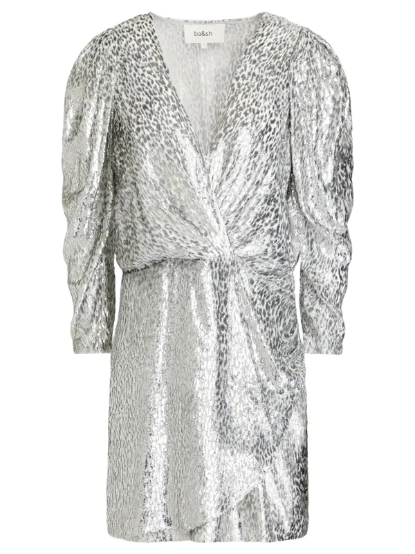 Ba&sh Divina Wrap-effect Metallic Fil Coupé Chiffon Mini Dress - Silver