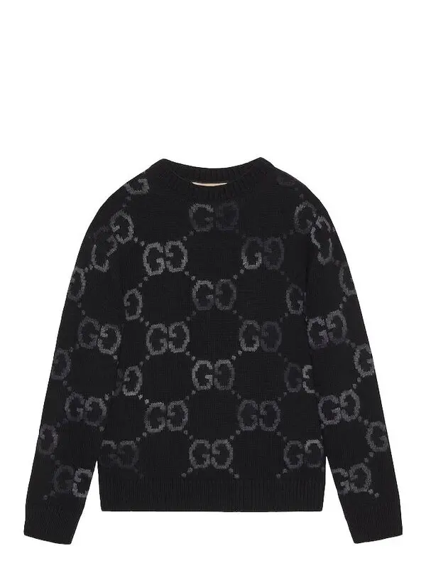 Gucci Wool Sweater With Gg Intarsia - Black