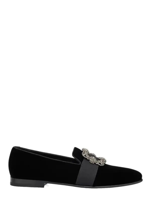 Manolo Blahnik Crystal Buckle Loafers - Black