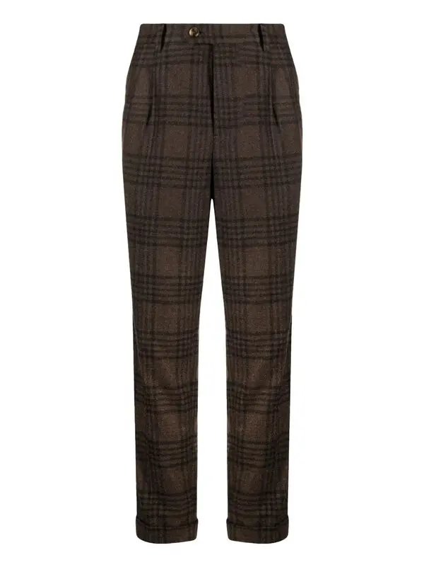 Brunello Cucinelli Prince Of Wales Slim-cut Trousers - Brown