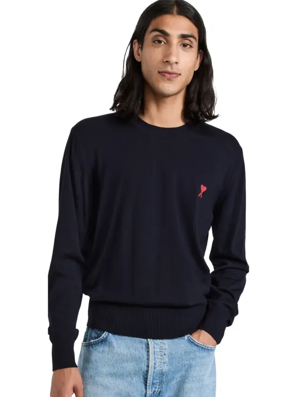 Ami Embroidery Crew Neck Sweater - Night Blue.430