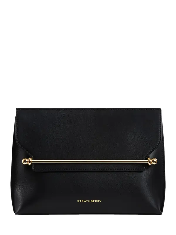 Strathberry Stylist Leather Clutch Bag With Metal Bar - Black