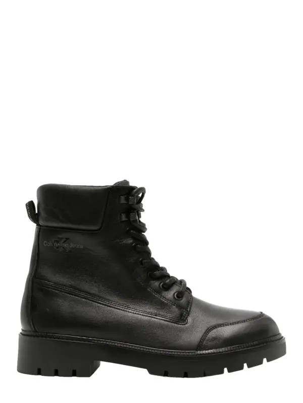 Calvin Klein Logo-patch Leather Ankle Boots - Black