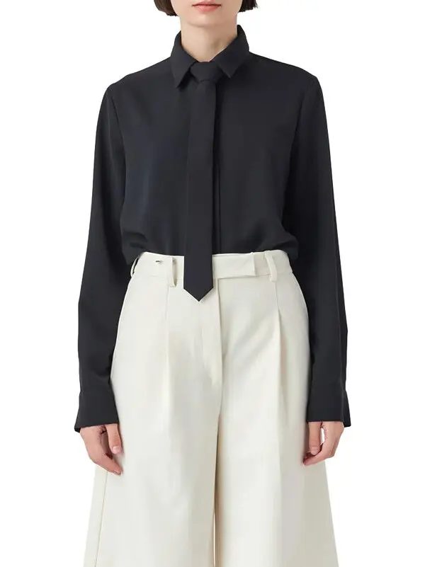GREY LAB Tie Neck Shirt - Black