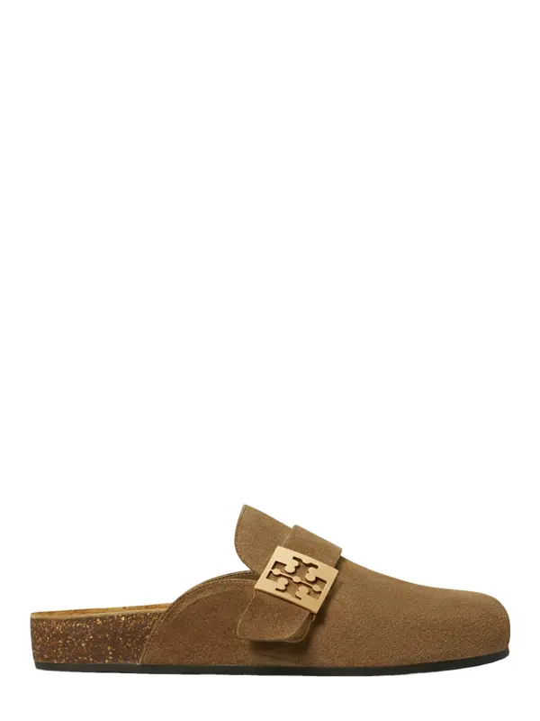 Tory Burch Mellow Suede Buckle Slide Mules - River Rock