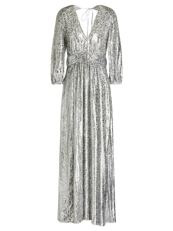 Ba&sh Dara Openback Ruched Metallic Fil Coupé Maxi Dress - Silver