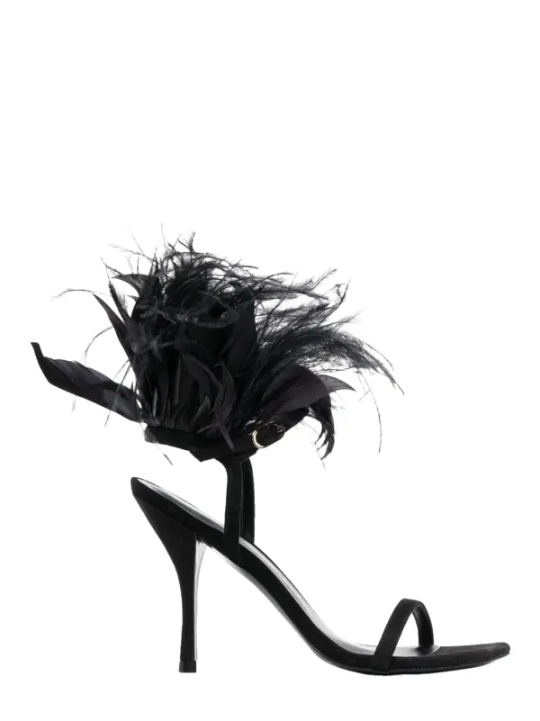 STUART WEITZMAN Plume 100 Feather-trimmed Sandals - Black
