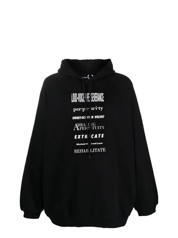 RAF SIMONS X FRED PERRY Slogan-patches Cotton Hoodie - Black