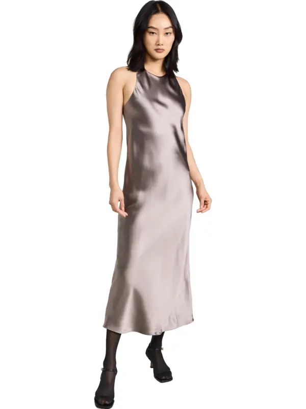 Tibi Heavy Satin Midi Dress - Slate Grey