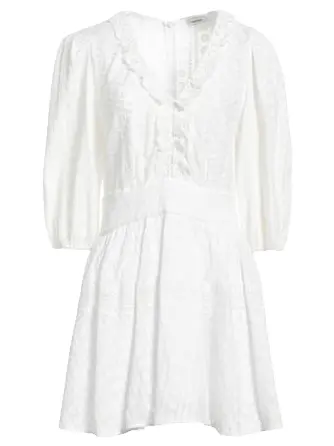 Sandro Mini Circle Dress With Ruffles And Lace - White