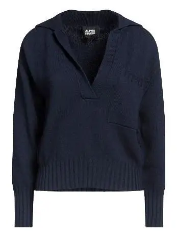 Alpha Studio V-neck Knit Sweater - Blue
