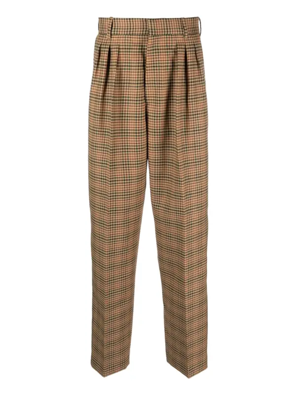 Kenzo Checkered Pleated Tailored Trousers - Neutrals