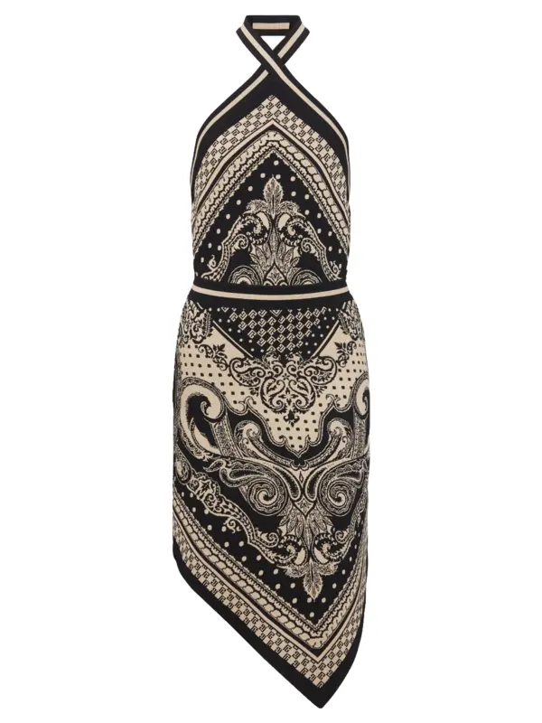 Balmain Halterneck Knitted Midi Dress - Black