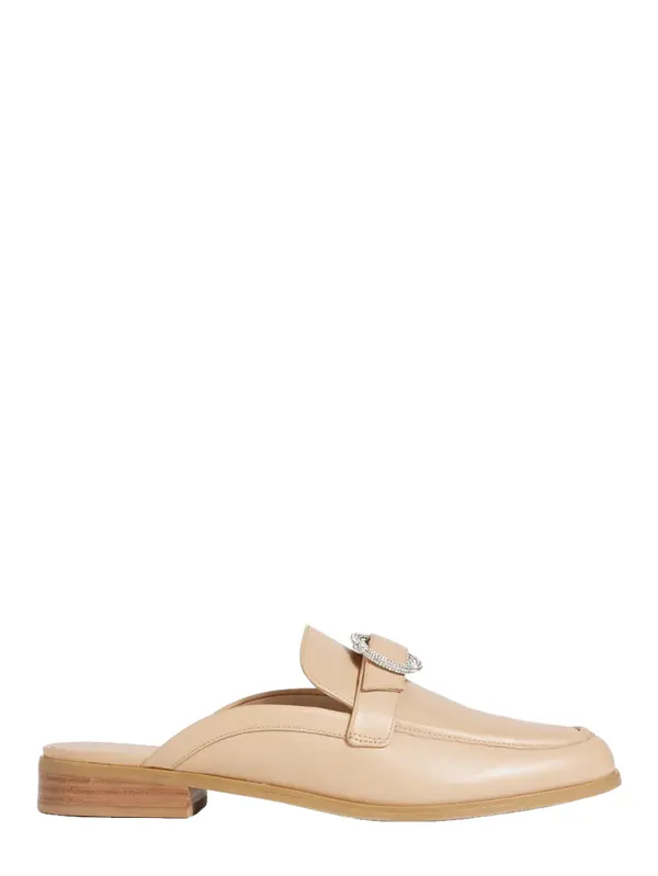 STUART WEITZMAN Crystal Buckle Leather Mules - Sand
