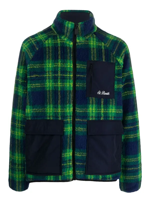 MC2 SAINT BARTH Logo-embroidered Tartan Fleece Jacket - Green