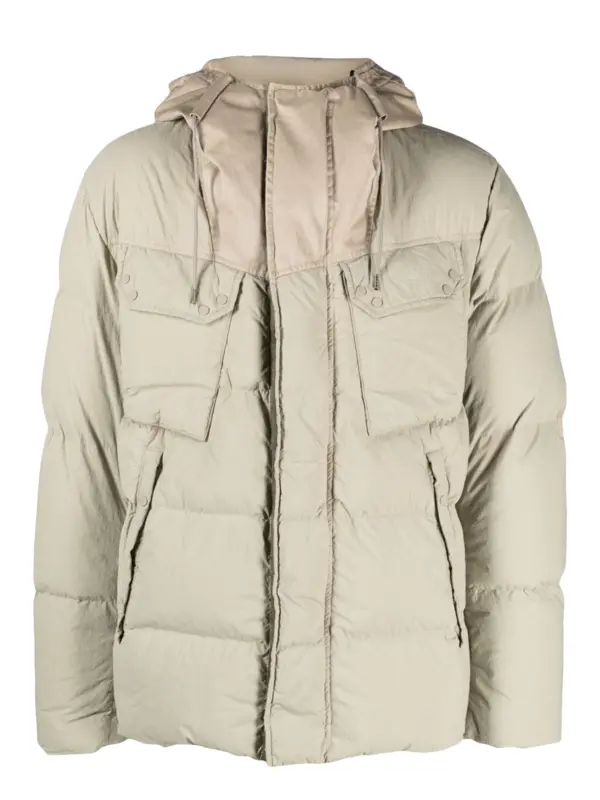 TEN C Crinkled Hooded Down Padded Jacket - Neutrals
