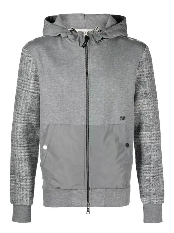 Pmd Panelled Plaid Hooded Jacket - Grey