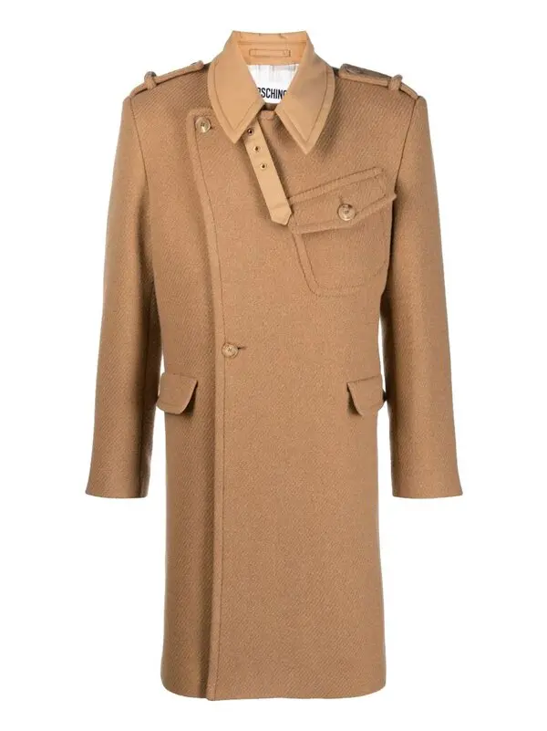Moschino Twill Weave Wool Blend Coat - Beige