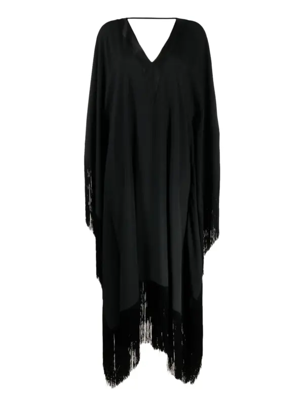 TALLER MARMO Fringed-edge Kaftan Maxi Dress - Black