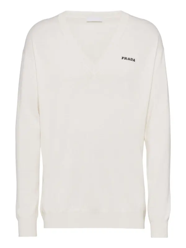 Prada V-neck Cashmere Jumper - White