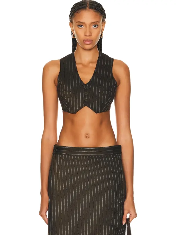 Jean Paul Gaultier Tennis Stripes Laced Gilet - Brown & Ecru