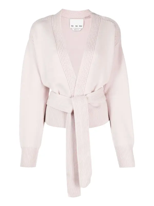 SA SU PHI Belted Ribbed-knit Cardigan - Pink