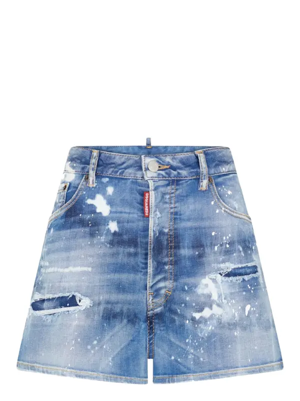Dsquared2 Logo-tag Distressed Denim Shorts - Blue