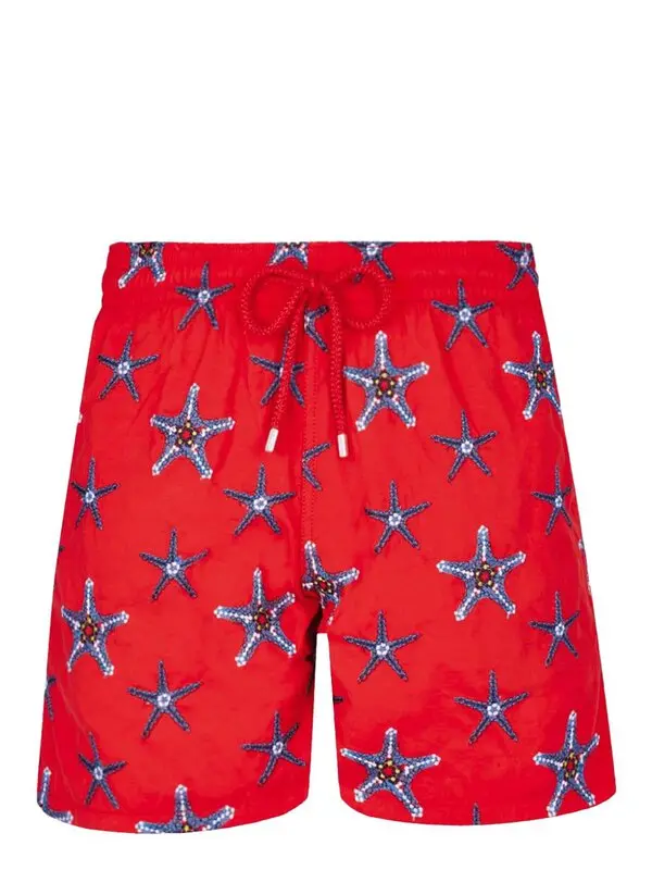 Vilebrequin Mistral Starfish Dance-embroidered Swim Shorts - Orange