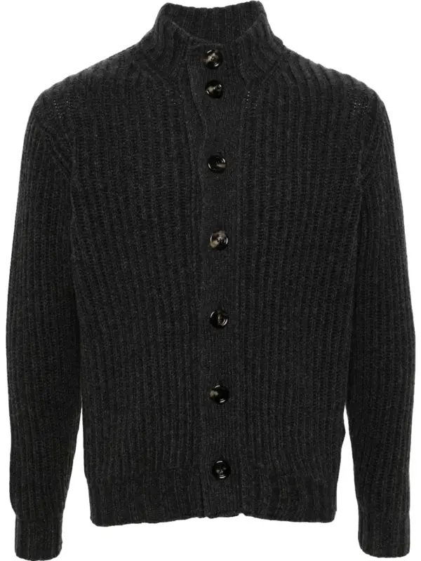 DELL'OGLIO High-neck Cashmere Cardigan - Grey