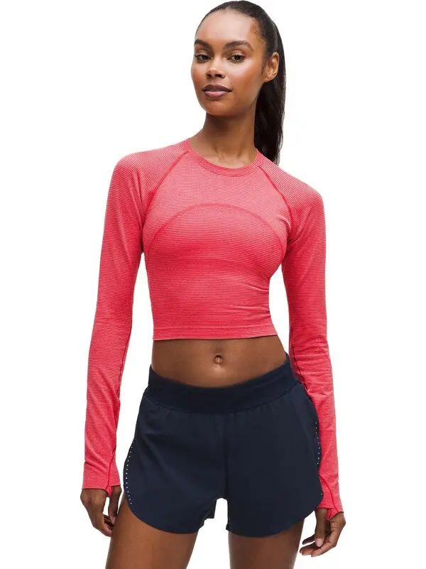 Lululemon Swiftly Tech Cropped Long-sleeve Shirt 2.0 - Spandex Stripe Lulu Red/white