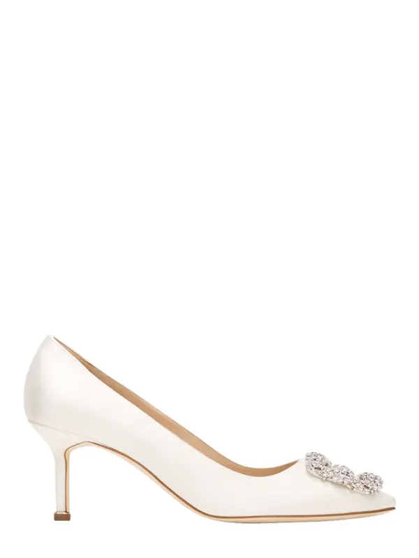 Manolo Blahnik Hangisi Satin Buckle Pumps - Cream