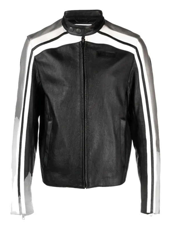 Moschino Logo-patch Leather Biker Jacket - Black
