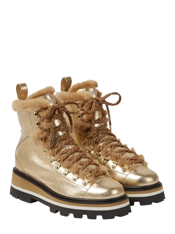 JIMMY CHOO Chike Shearling-lined Leather Ankle Boots - Gold