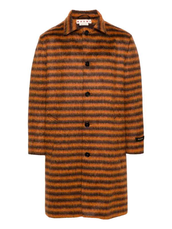 Marni Striped Single-breasted Coat With Logo Appliqu - Orange